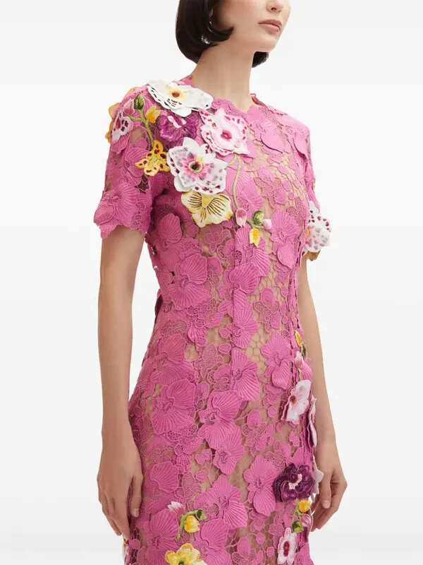 Oscar De La Renta Orchid Embroidered Guipure Lace Gown In Pink - 50% Off |  Editorialist