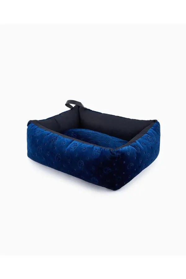 Giorgio Armani Poldo X Dog Bed In Monogram Jacquard Velvet - Blue