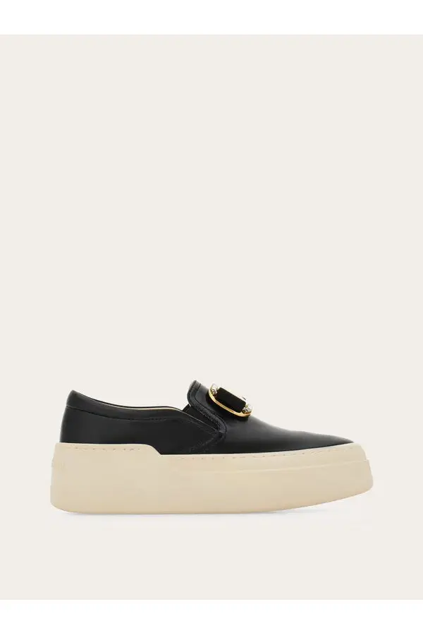 FERRAGAMO Vara Plate Slip-on Sneakers Black Editorialist