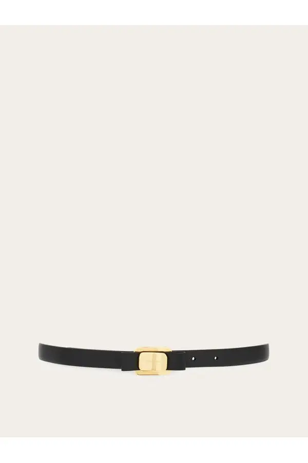 FERRAGAMO Vara Plate Leather Belt - Black