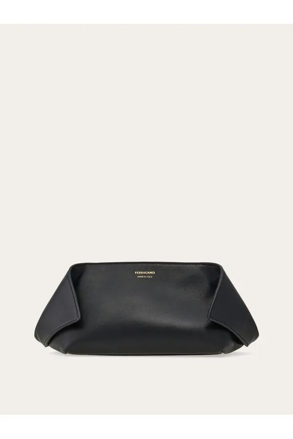 FERRAGAMO Folded Calfskin Pouch - Black