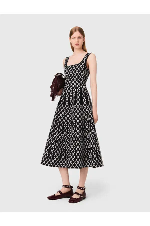 Maje Jacquard Knit Midi Dress - Black - 30% Off | Editorialist