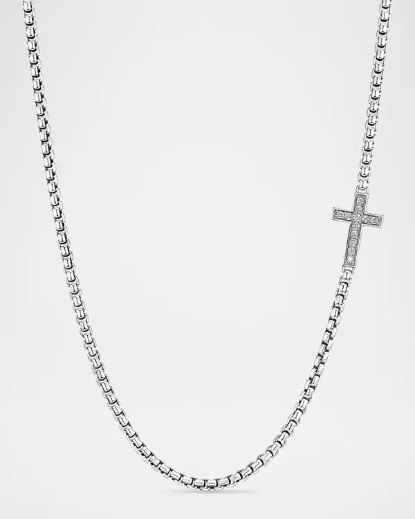 David Yurman 5mm Cross Station Necklace - Silver With Diamond