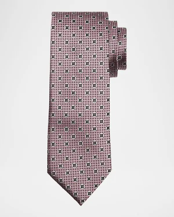 Zegna Woven Medallion Silk Tie - Md Pnk Fan