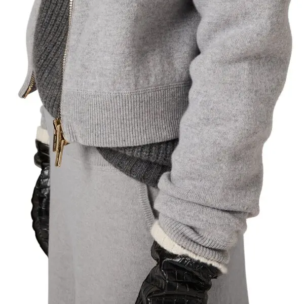 Miu Miu Double Cashmere Zip-up Hoodie Cardigan - Grey | Editorialist