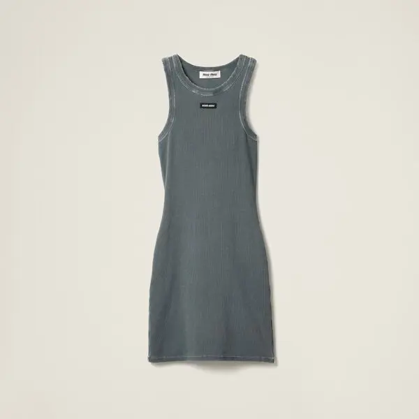 miu miu ribbed knit jersey dress Gart-Dyed Mini-Dress - Grey miu miu dress price