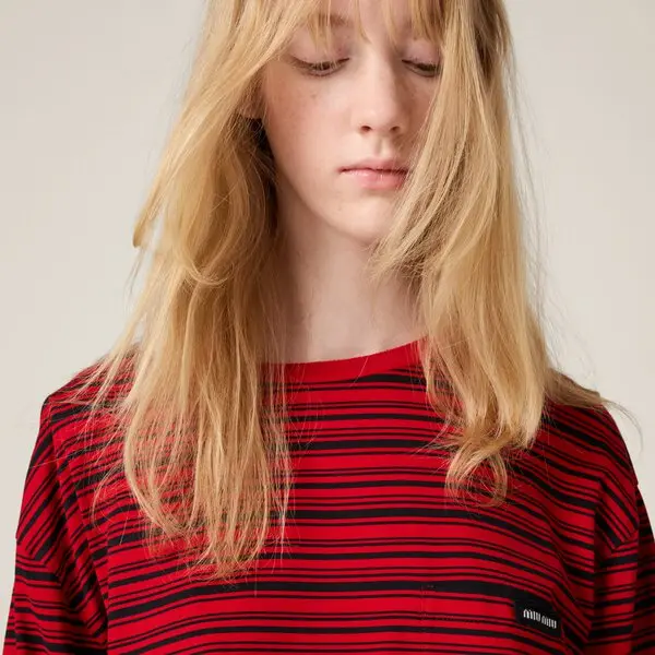 Miu Miu Long-Sleeved T-Shirt - Red/Black | Editorialist