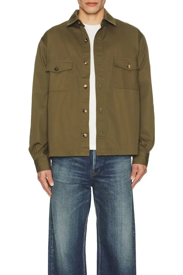 Saint Laurent Yves Overshirt In Olive