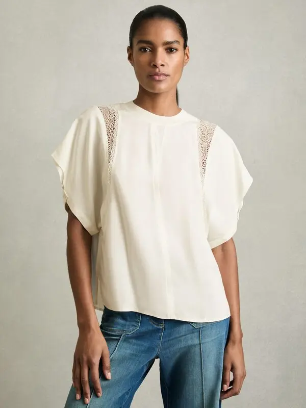 REISS Harlowe Lace-insert T-shirt