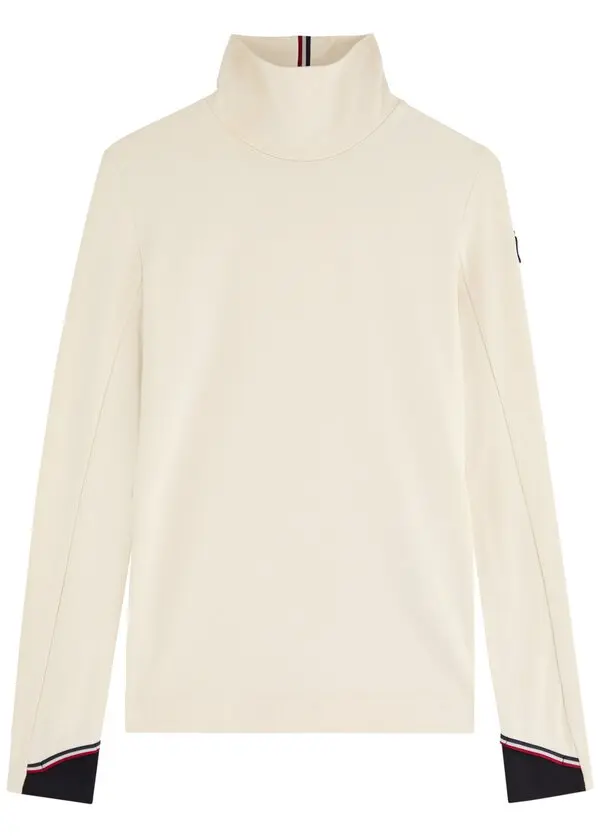 Moncler Logo-appliquéd Stretch-jersey Top - Cream