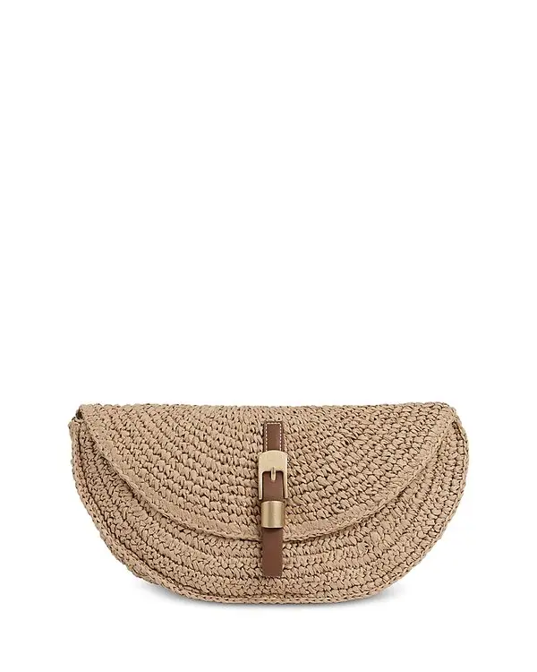 REISS Aria Half Moon Raffia Clutch