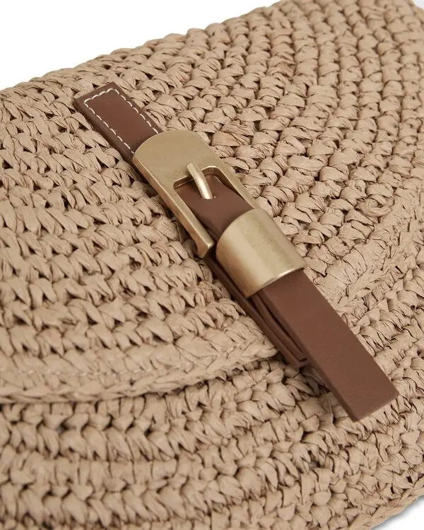 REISS Aria Half Moon Raffia Clutch