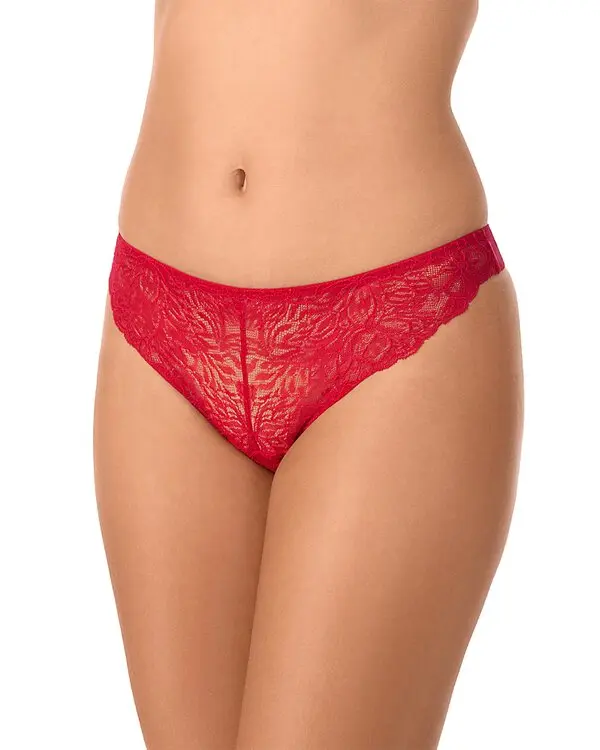 ON GOSSAMER Luxe Lace Thong - Crimson Berry