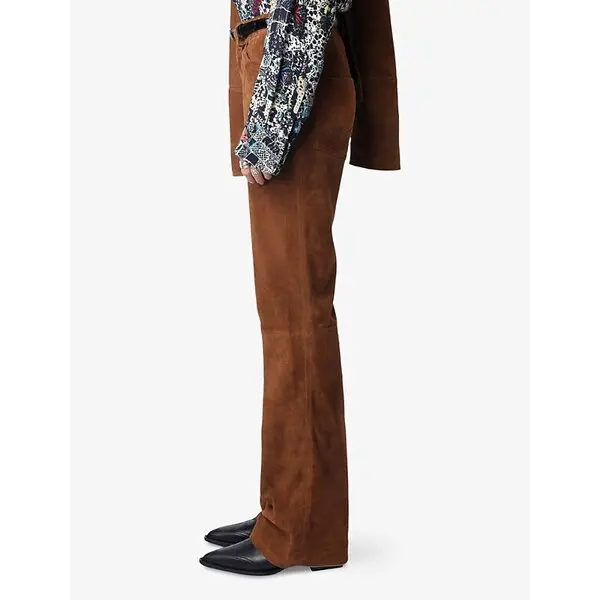 Zadig&Voltaire Pistol Flared-leg Suede Trousers - Cognac
