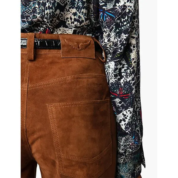 Zadig&Voltaire Pistol Flared-leg Suede Trousers - Cognac