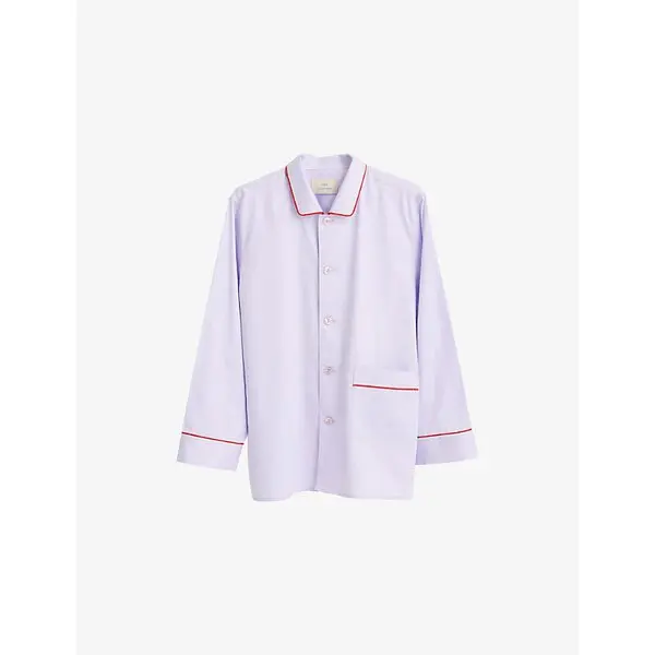 HAY Outline Contrast-piping Cotton Pyjama Shirt - Lavender