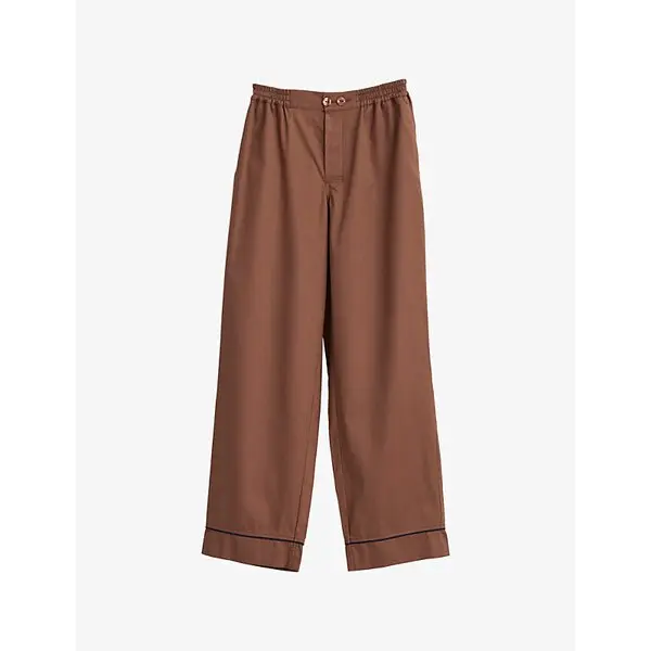 HAY Outline Contrast-piping Cotton Pyjama Trousers - Milk Chocolate