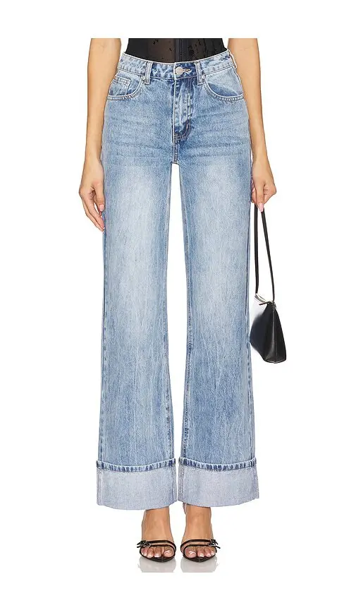Superdown Lulu Cuffed Jeans - Mid Wash Blue