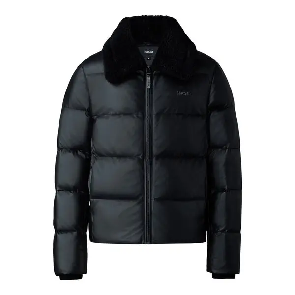 Mackage Kyrie Leather Down Jacket With Shearling Collar