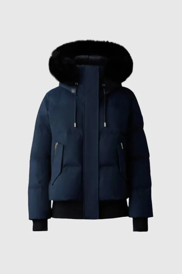 Mackage Down Bomber Jacket With Fox Fur Trim - Navy