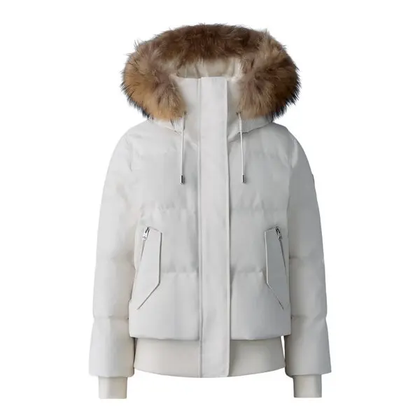 Mackage Nefi-fz Down Bomber Jacket With Fur Trimmed Hood - Cream