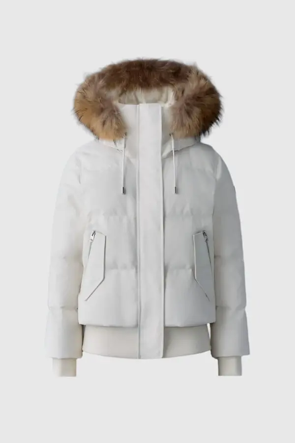 Mackage Nefi-fz Down Bomber Jacket With Fur Trimmed Hood - Cream