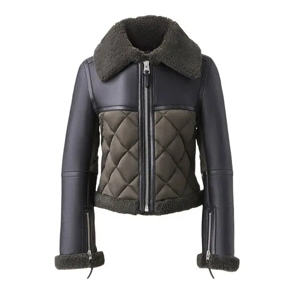 Mackage Tulip Quilted Sheepskin Jacket With Shearling Trim - Dark Olive
