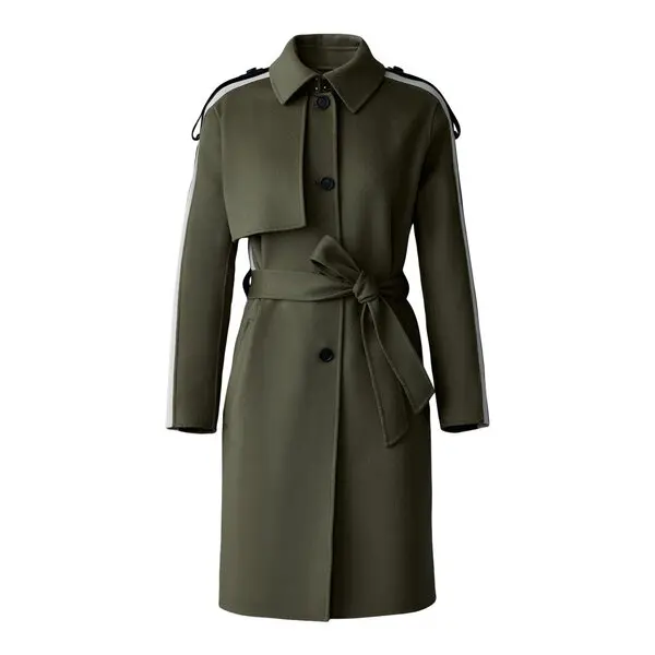 Mackage Double-Face Wool Stripe Trench Coat In Light Military 40