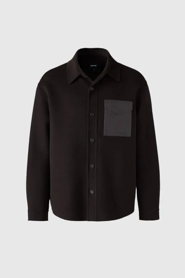 Mackage Emmanuel Double-face Wool Overshirt With Leather Patch Pocket - Coffee
