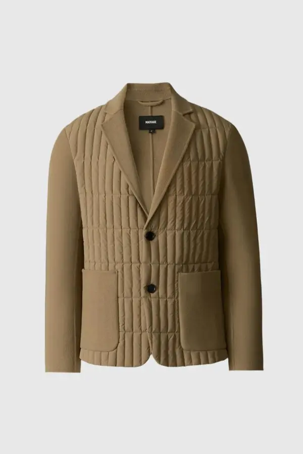 Mackage John Mixed-media Quilted Wool Blazer - Light Camel