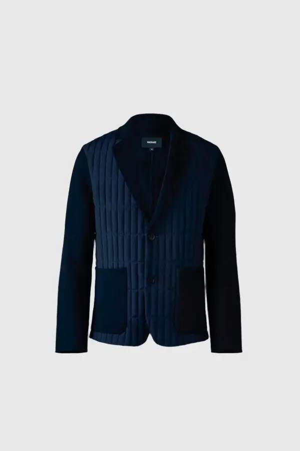 Mackage John Mixed-media Quilted Wool Blazer - Navy