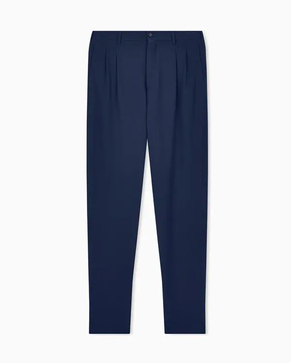 Giorgio Armani Wool Seersucker Trousers - Blue