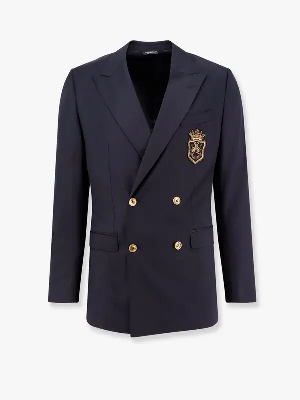 Dolce & Gabbana Stretch Virgin Wool Blazer With Frontal Logo Patch