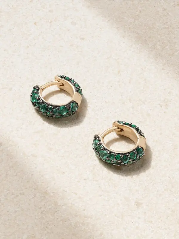 LUCY DELIUS Chubby Rhodium-plated Emerald Hoop Earrings - Green