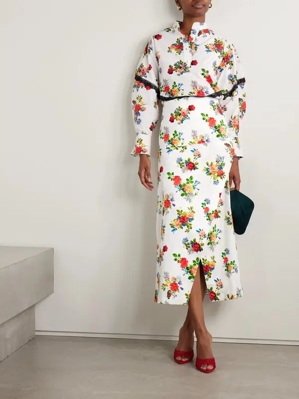 KIKA VARGAS Mj Lace-trimmed Floral-print Top