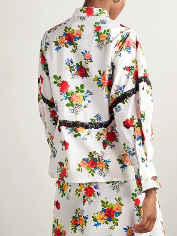 KIKA VARGAS Mj Lace-trimmed Floral-print Top