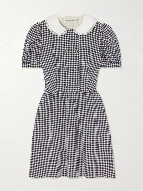 Alessandra Rich Lace-Trimmed Gingham Mini Dress In Blue - 60% Off |  Editorialist