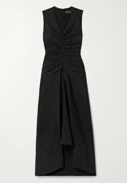 Brandon Maxwell Linen Ruched Dress - Black