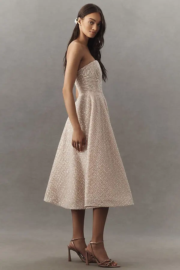 Helsi Vivi Strapless Beaded Fit & Flare Midi Dress - Ivory | Editorialist