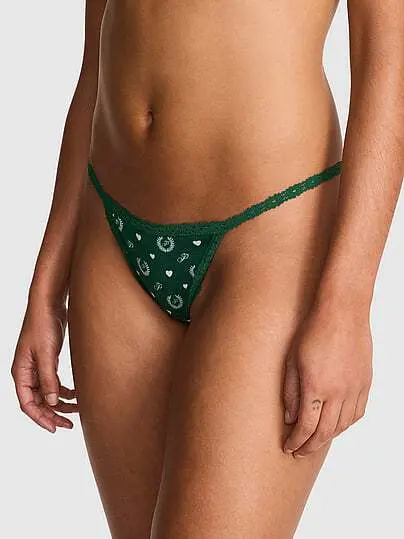 Pink Cotton V-string Panty - Print