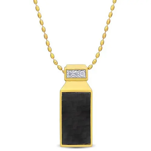 JULIANNA B. Carbon Fiber And Lab-created White Sapphire Necklace - Yellow-plated Sterling Silver