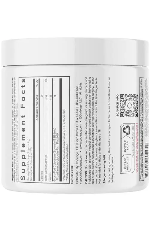 CODEAGE Grass-fed Bovine Colostrum Powder Supplement