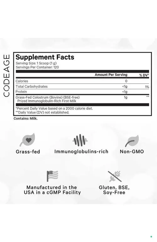 CODEAGE Grass-fed Bovine Colostrum Powder Supplement