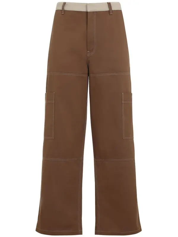 Off-White Cotton Trousers - Brown