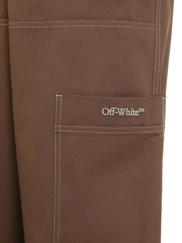 Off-White Cotton Trousers - Brown