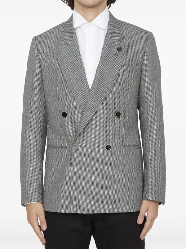 LARDINI Double-breasted Wool Jacket - Grey