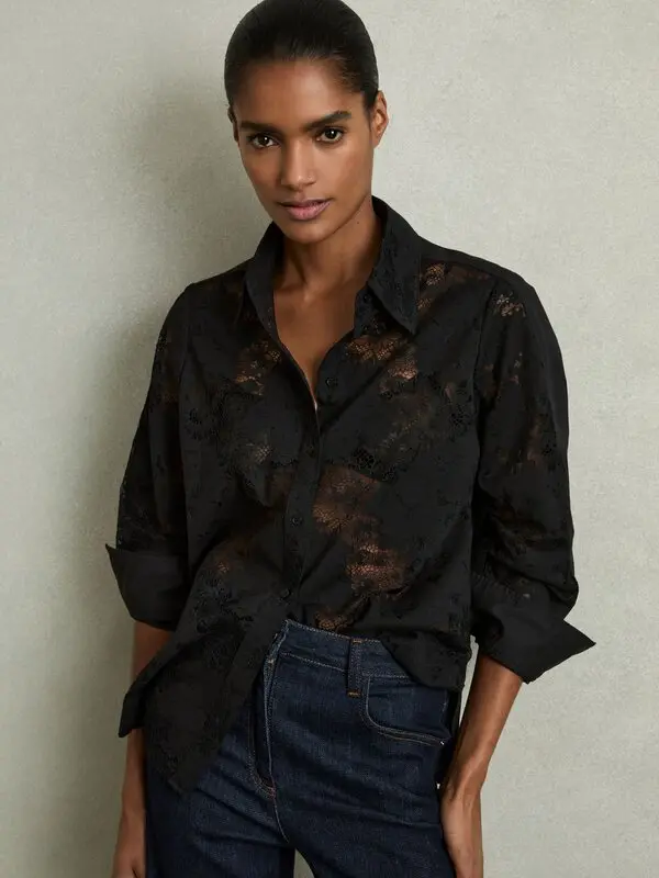 REISS Lacey Lace-front Shirt