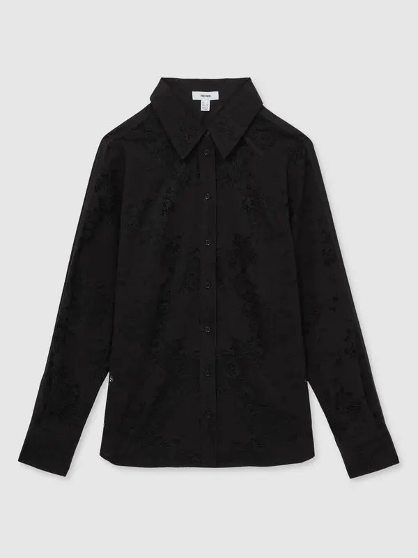 REISS Lacey Lace-front Shirt