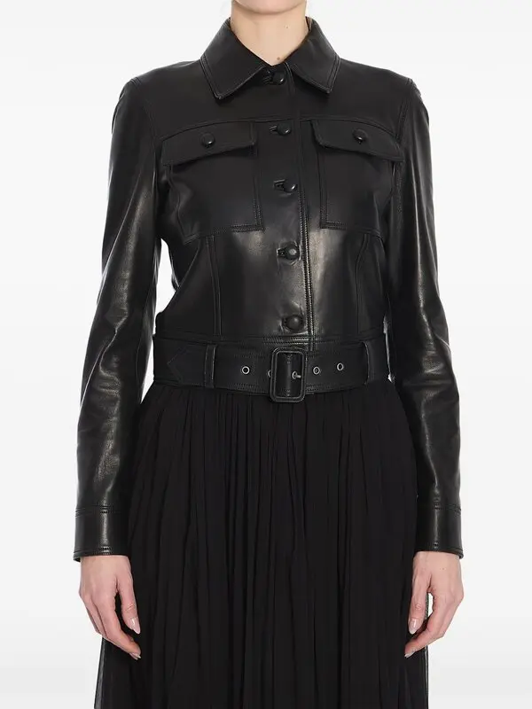 Saint Laurent Cropped Leather Jacket - Black