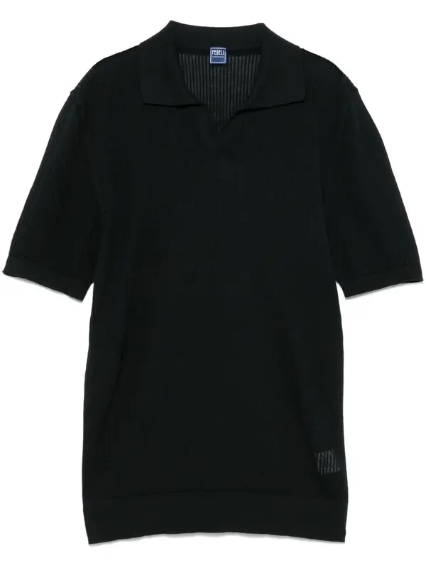 Fedeli Ribbed Polo Shirt - Blue